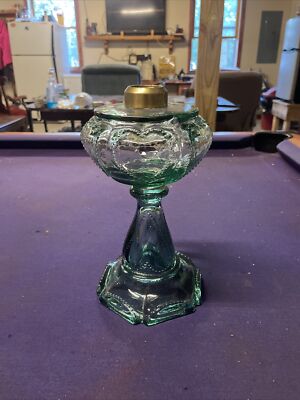 Antique Findlay Aqua Beaded Queen Of Hearts Glass Kerosene Oil Lamp ...