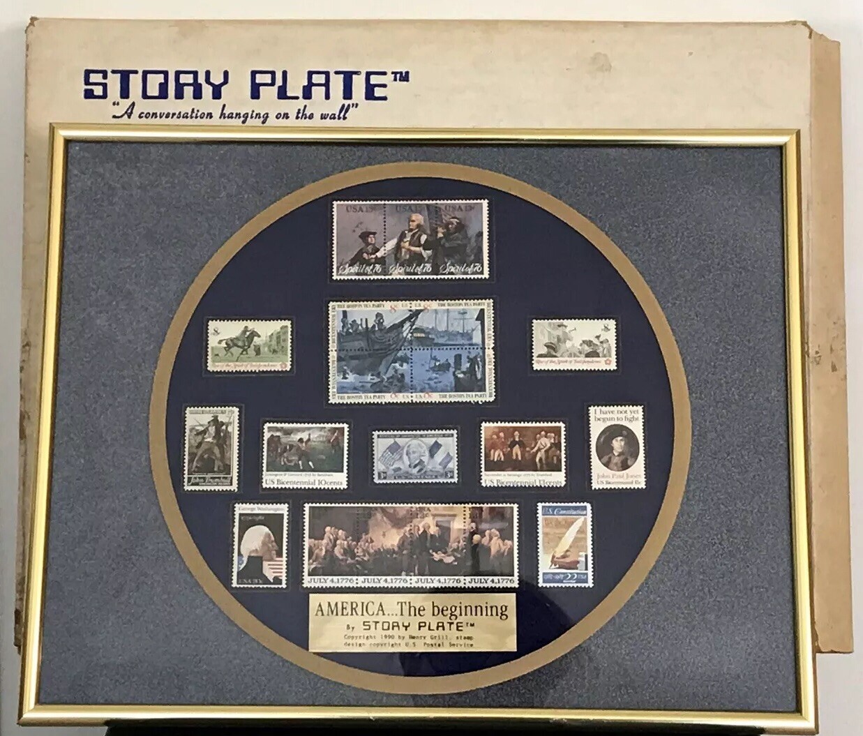 1990 USPS Henry Grill STORY PLATE Framed Stamp Collection AMERICA The ...