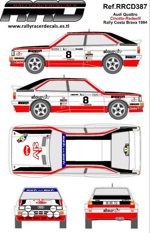 DECAL/CALCA 1/43; Audi Quattro Cinotto-Radaelli Rally Costa Brava 1984 ...