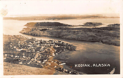 Vintage RPPC Kodiak City Aerial View Alaska Early Town Photo Postcard ...