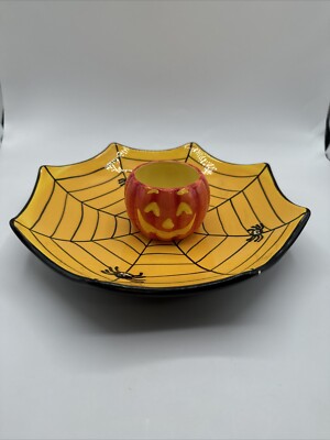 2005 Dennis East Halloween Pumpkin Spider Candy Dish or Chips/Dip | eBay