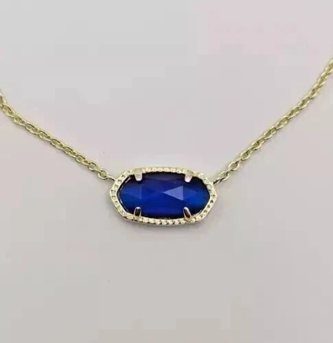 New Kendra Scott Gold Cobalt Cat's Eye Elisa Pendant Necklace | eBay