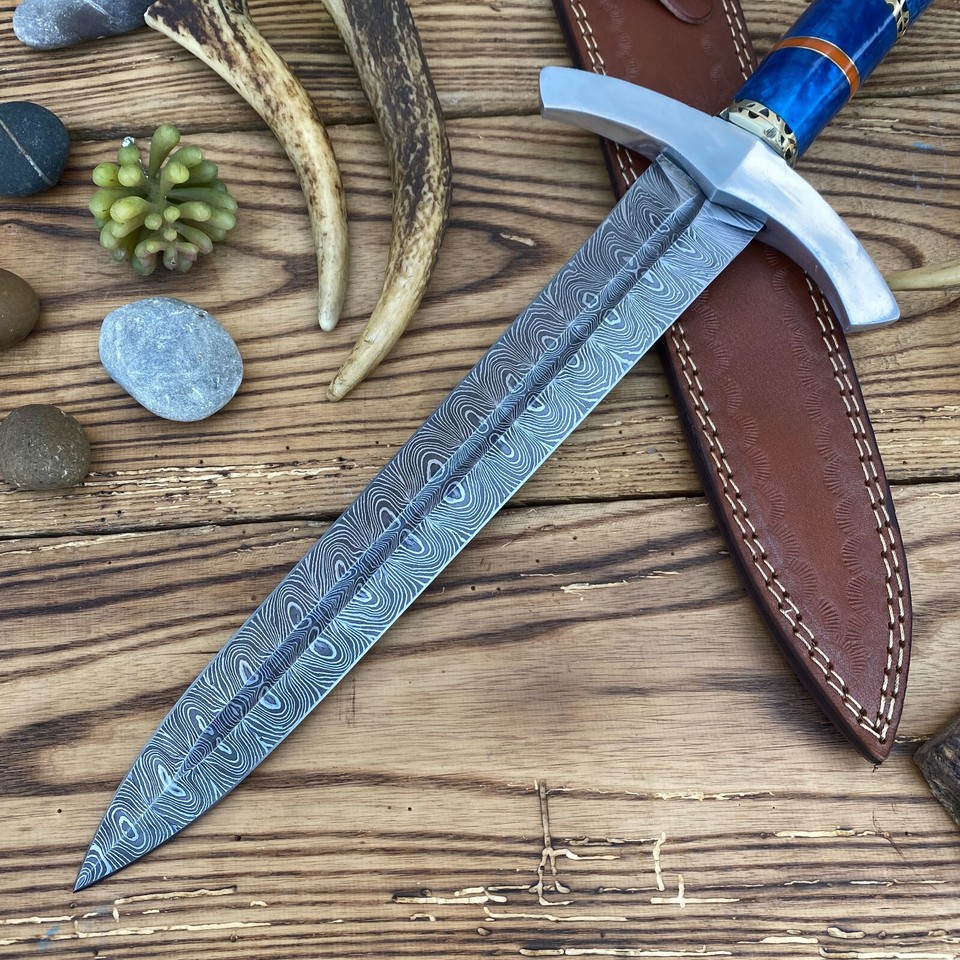 18" Handcrafted Battle Ready Short Sword Forged Damascus Steel Blade W ...