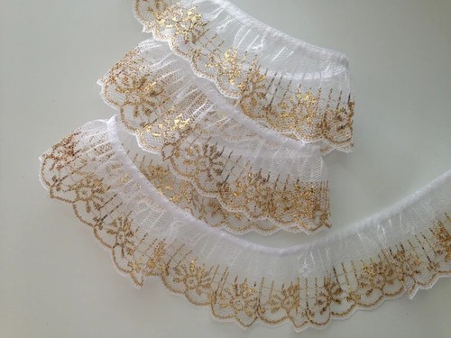 White and Gold Ruffled Lace Trim, 2 Inches Wide, 2 YARDS | eBay