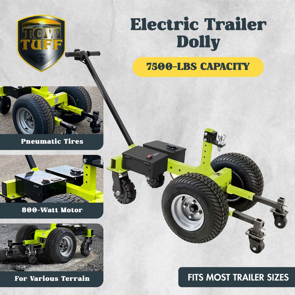 Tow Tuff 7500 Pound Capacity Electric Trailer Dolly with Pnuematic ...