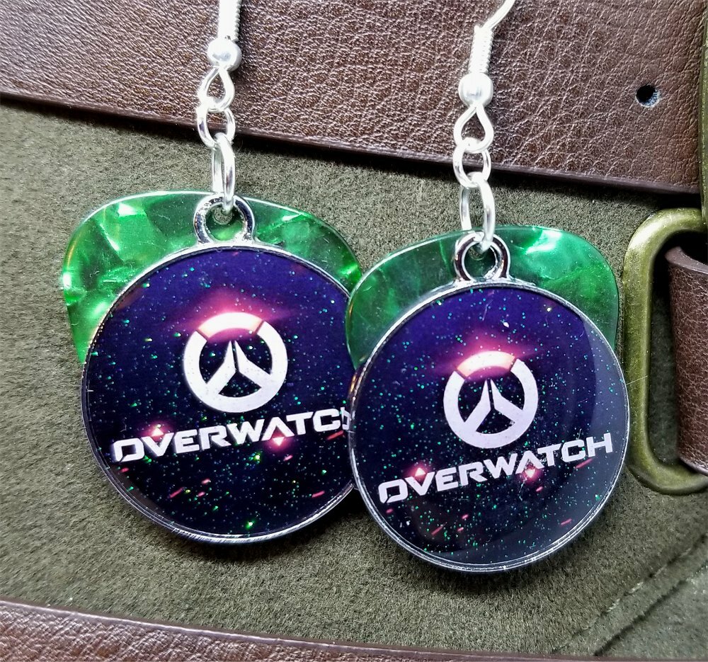 Overwatch Title and Emblem Charm Guitar Pick Earrings - Pick Your Color ...