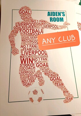FOOTBALL CLUB LIVERPOOL WALL PRINT A4 Personalised Words ART FC POSTER ...
