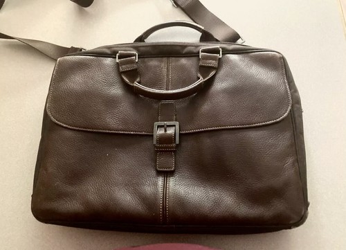 Boconi Leather Laptop Briefcase Messenger Bag Document Brown Shoulder ...