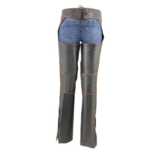 Milwaukee Leather Chaps for Women Black and Orange Premium Skin Laser ...