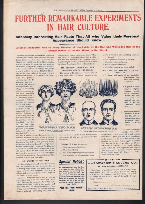1913 EDWARDS HAIR DRILL CULTURE HARLENE QUACK BALD TONIC REMEDY CURE ...