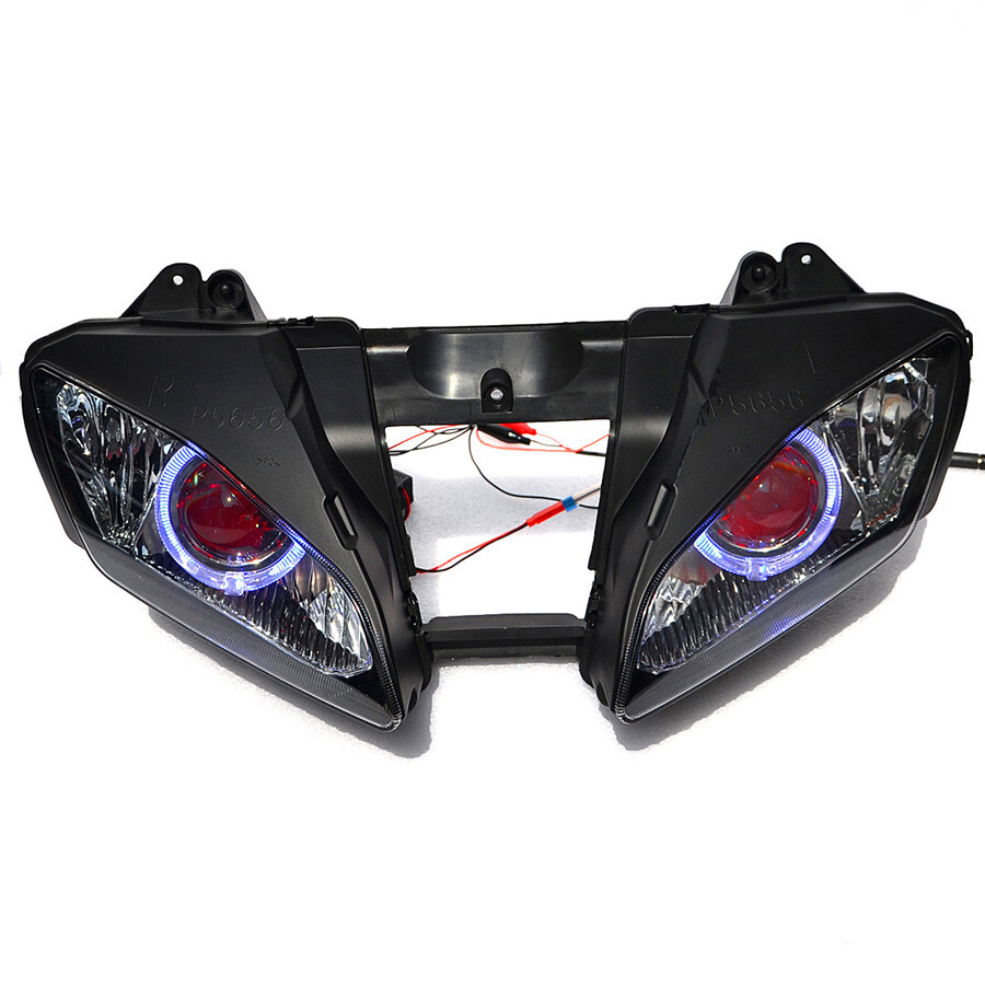 Headlight Assemblies For Yamaha YZF R6 2006 2007 6000K Blue Halo+Red ...