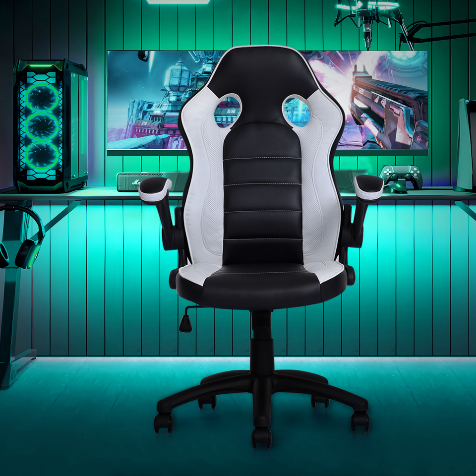 Faux Leather Racer Gaming [CHAIR+PROTECTION FLOOR MAT] Swivel Computer ...