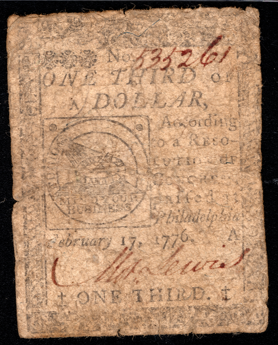 Continental Currency Fr#CC-20 February 17, 1776 $1/3 PMG 12 *Fugio Note ...