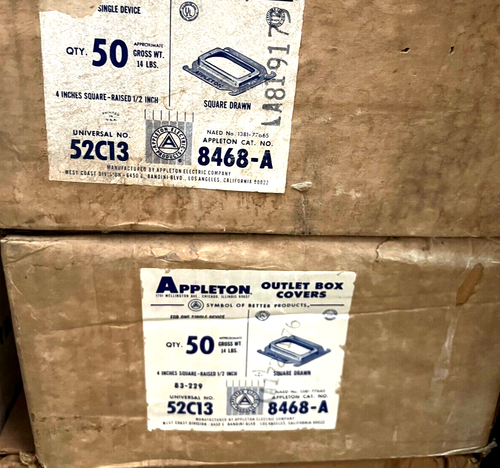 1/2" Raised 4"x4" SQUARE BOX Plaster Mud Ring Zinc RACO 772 APPLETON ...