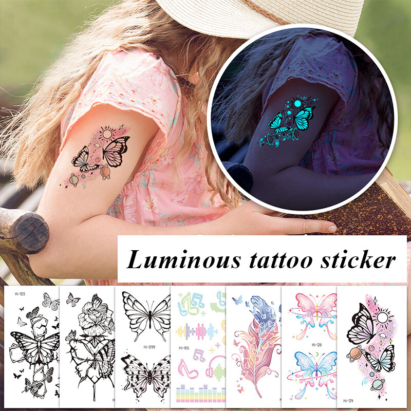 Luminous Tattoo Stickers for Women Arm Face Glowing Tattoos Body Art ...