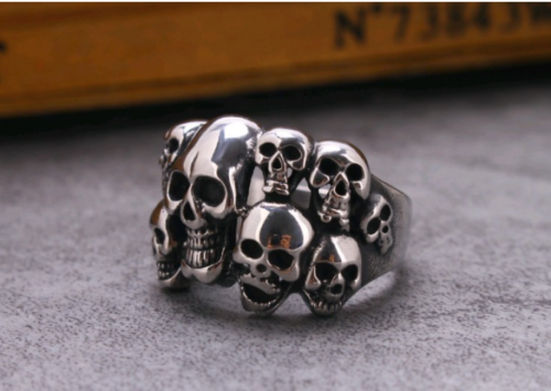 AU New Skull Ring Domineering Men's Ghost Ring Punk Rock Biker Retro ...