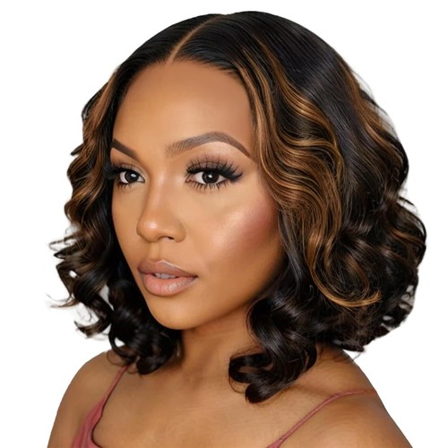 💗1B/30 Ombre Bob Wigs Human Hair Body Wave Bob 13x4 Highlight HD Lace ...