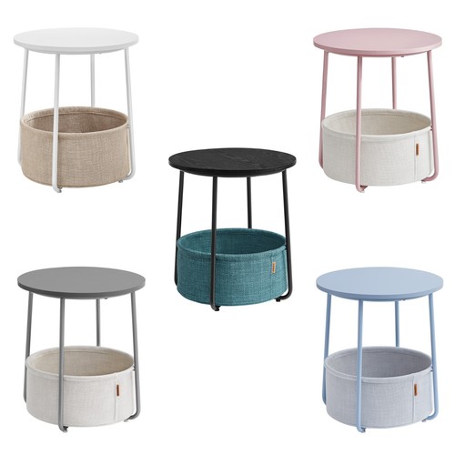 VASAGLE Beistelltisch rund Couchtisch klein mit Korb aus Stoff ...