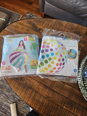 Intex 42" Jumbo Inflatable Colorful Stripes Giant Beach Ball Set of 2 ...