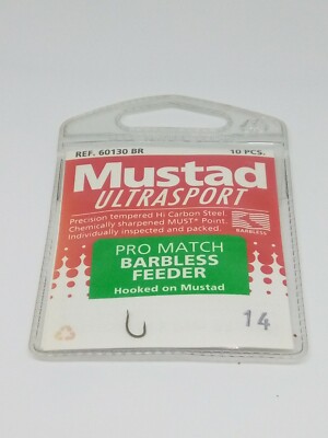 1 PACK OF 10 MUSTAD ULTRASPORT PRO MATCH BARBLESS FEEDER SPADE END ...