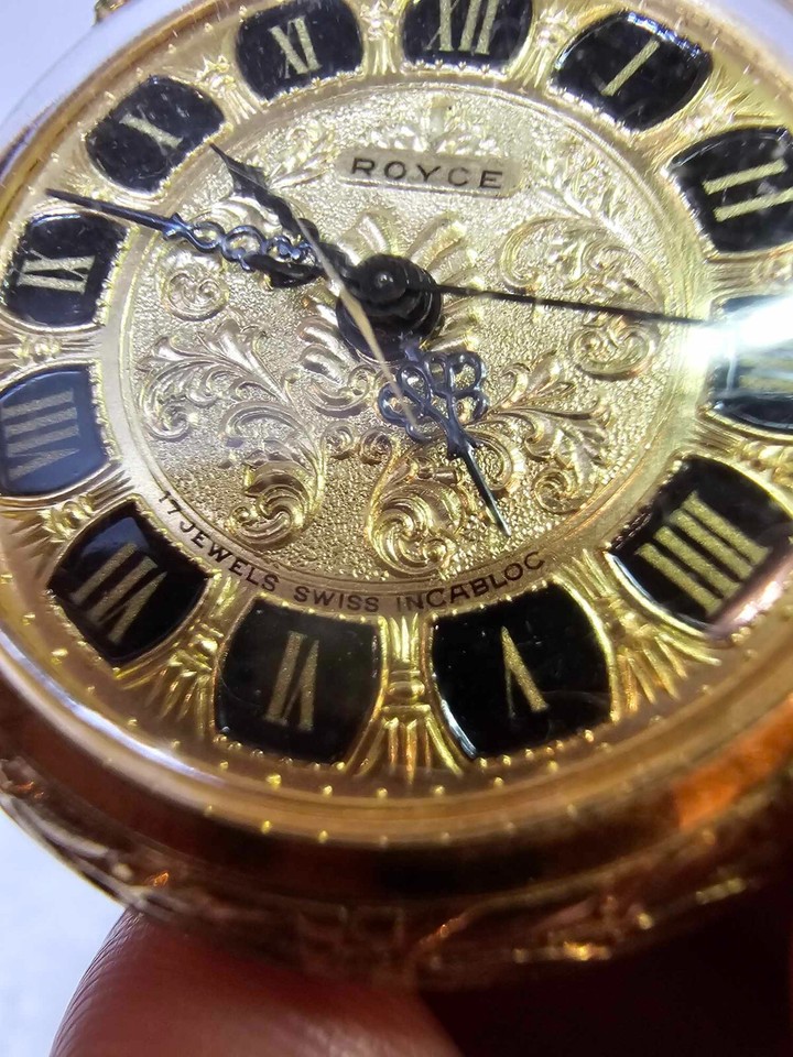 Vtg Royce 17 jewels Incabloc Pocket Watch /Pendant Goldtone - working ...