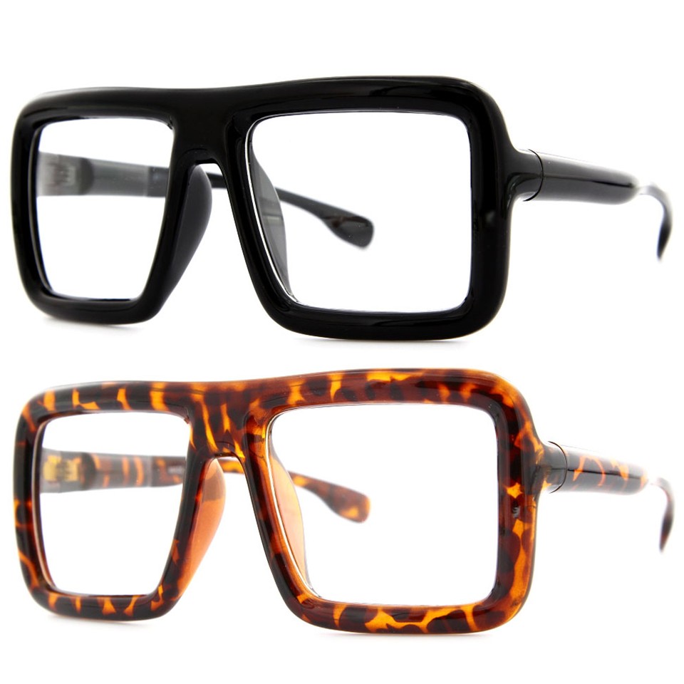 Large Thick Retro Nerd Bold Big Oversized Square Frame Clear Lens ...