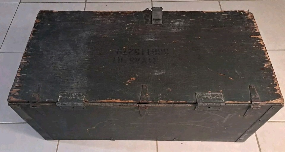 Vintage Military STORAGE TRUNK US Army GREEN Chest Foot Locker Wood Box ...