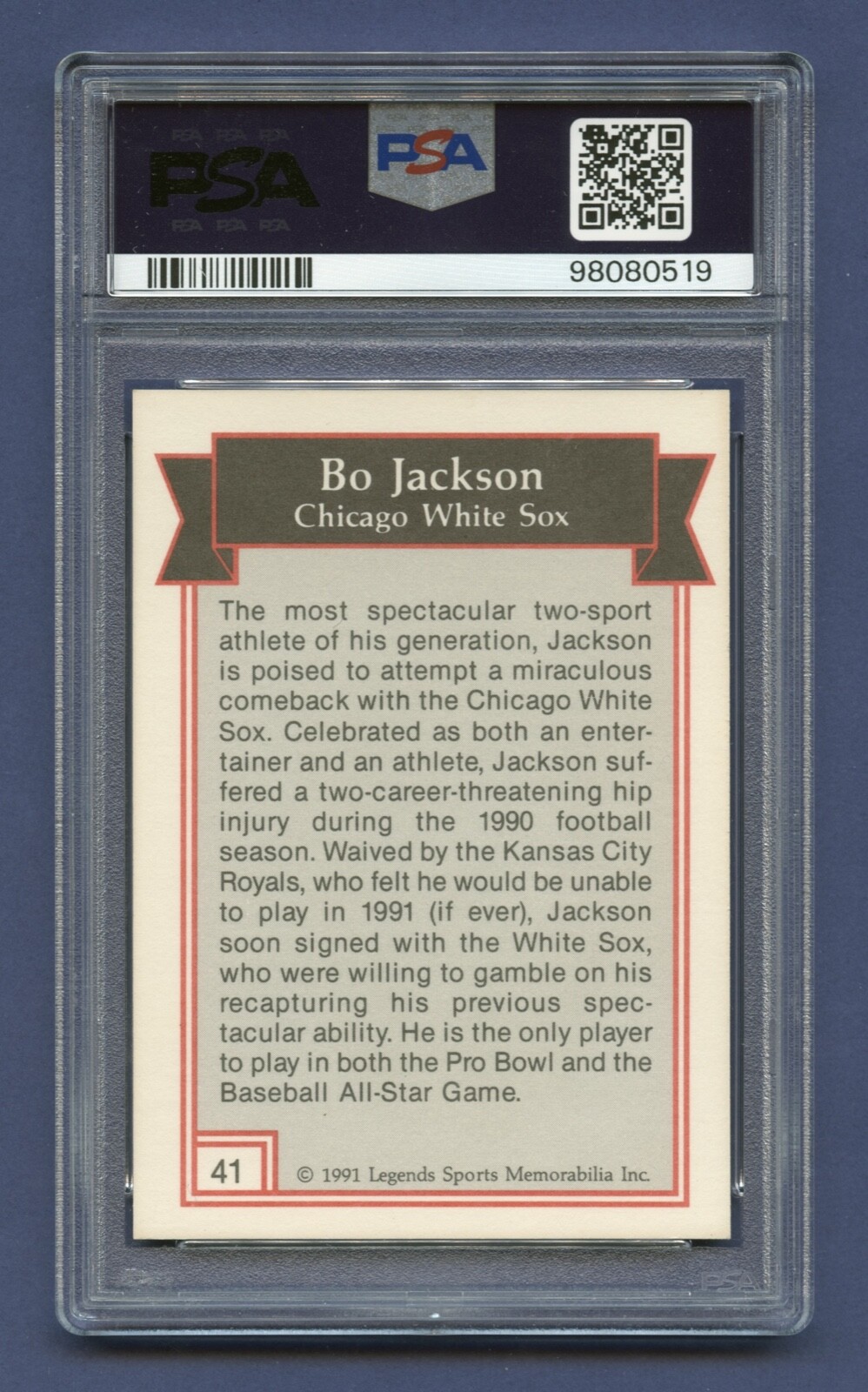 1991 BO JACKSON PSA 9 MINT CHICAGO WHITE SOX LEGENDS CRISP LOW POP #41 ...