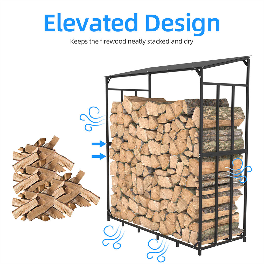 Heavy Duty Metal Firewood Log Rack Fire Wood Holder Storage Stand with ...