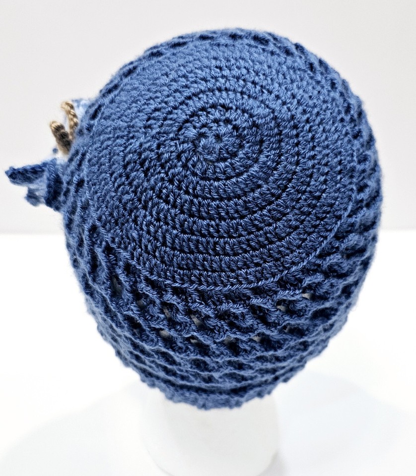 Blue Crochet Hat with Butterfly for girls/ Knitted Beanie/ Butterfly ...