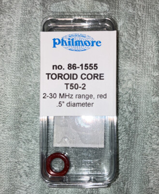 PHILMORE 86-1555 DONUT FERRITE TOROID CORE TYPE T50-2 RED 2-30MHz 0.5"O ...