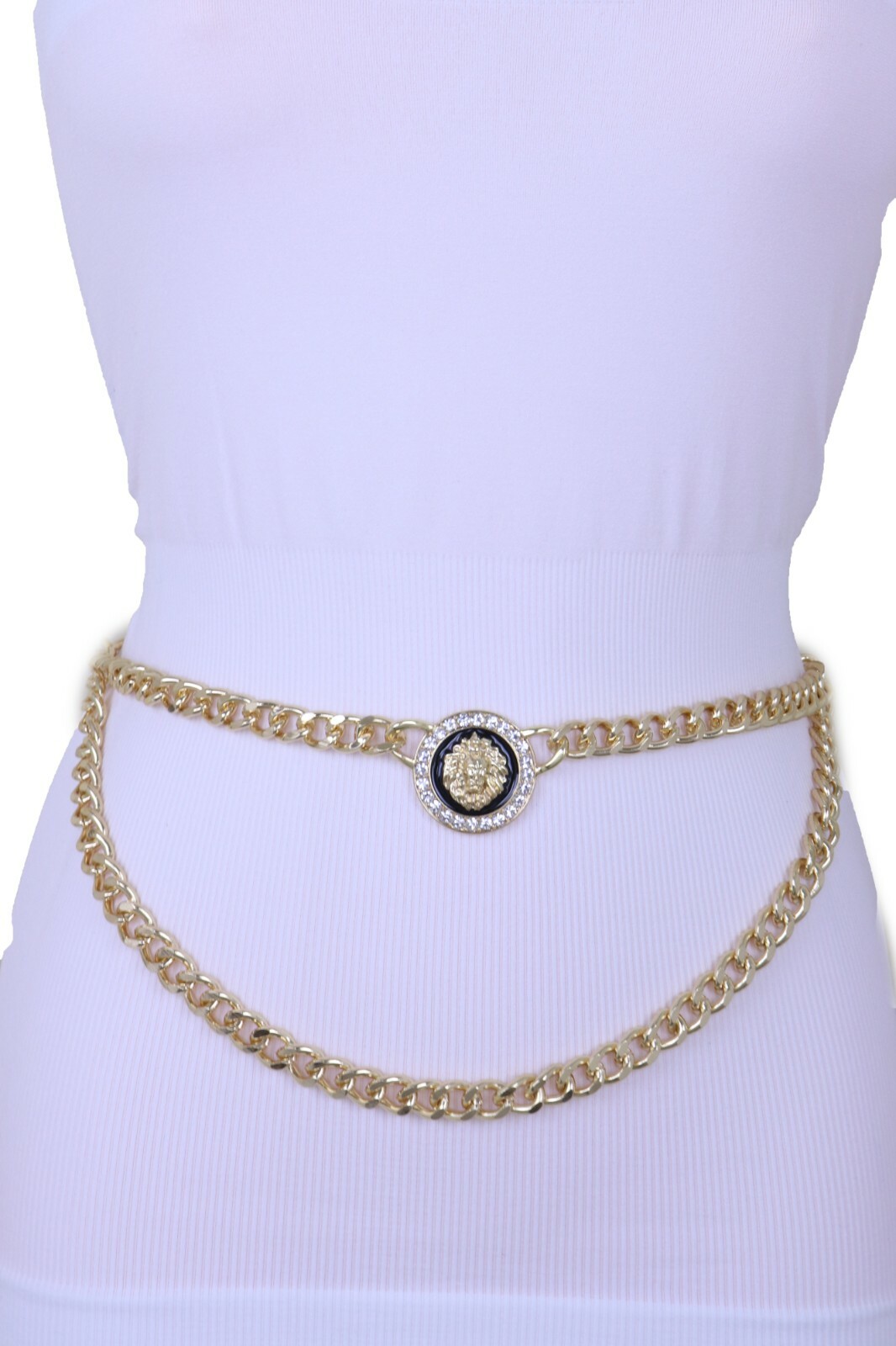 Women Sexy Fashion Belt Gold Metal Chain Lion Charm Buckle Plus Size ...