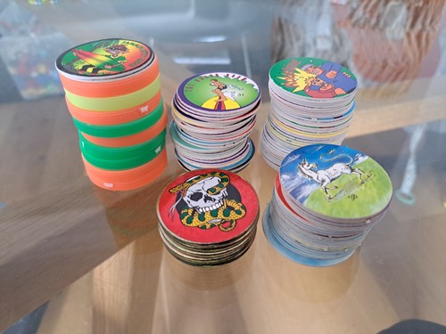 Lot Vintage Pogs Kini Kaps Milk caps slammers Jetty eddie skull grunger ...