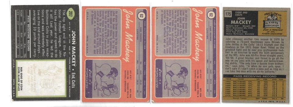 John Mackey Topps Vintage 4 Card Lot! Low Grade | eBay
