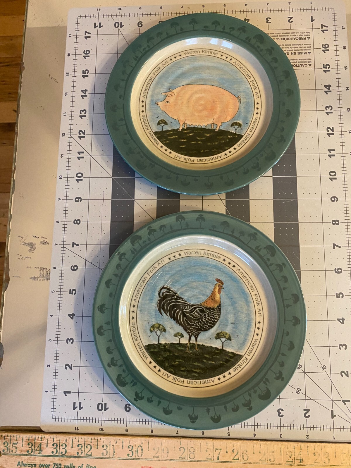 Warren Kimble American Folk Art Pig and Rooster 8 3/8" Salad Plate ...