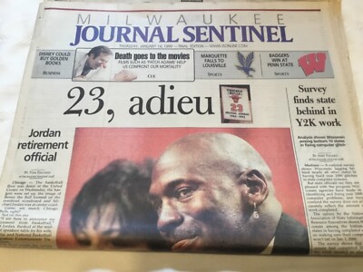 Michael Jordan Newspaper January 14, 1999 Milwaukee Journal 23 ADIEU ...