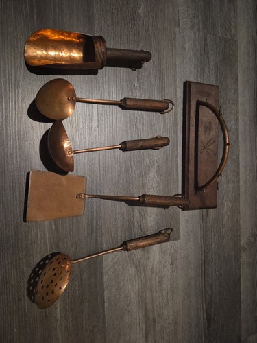 Lot Of Vintage Copper Cooking Utensils With Hanger | eBay