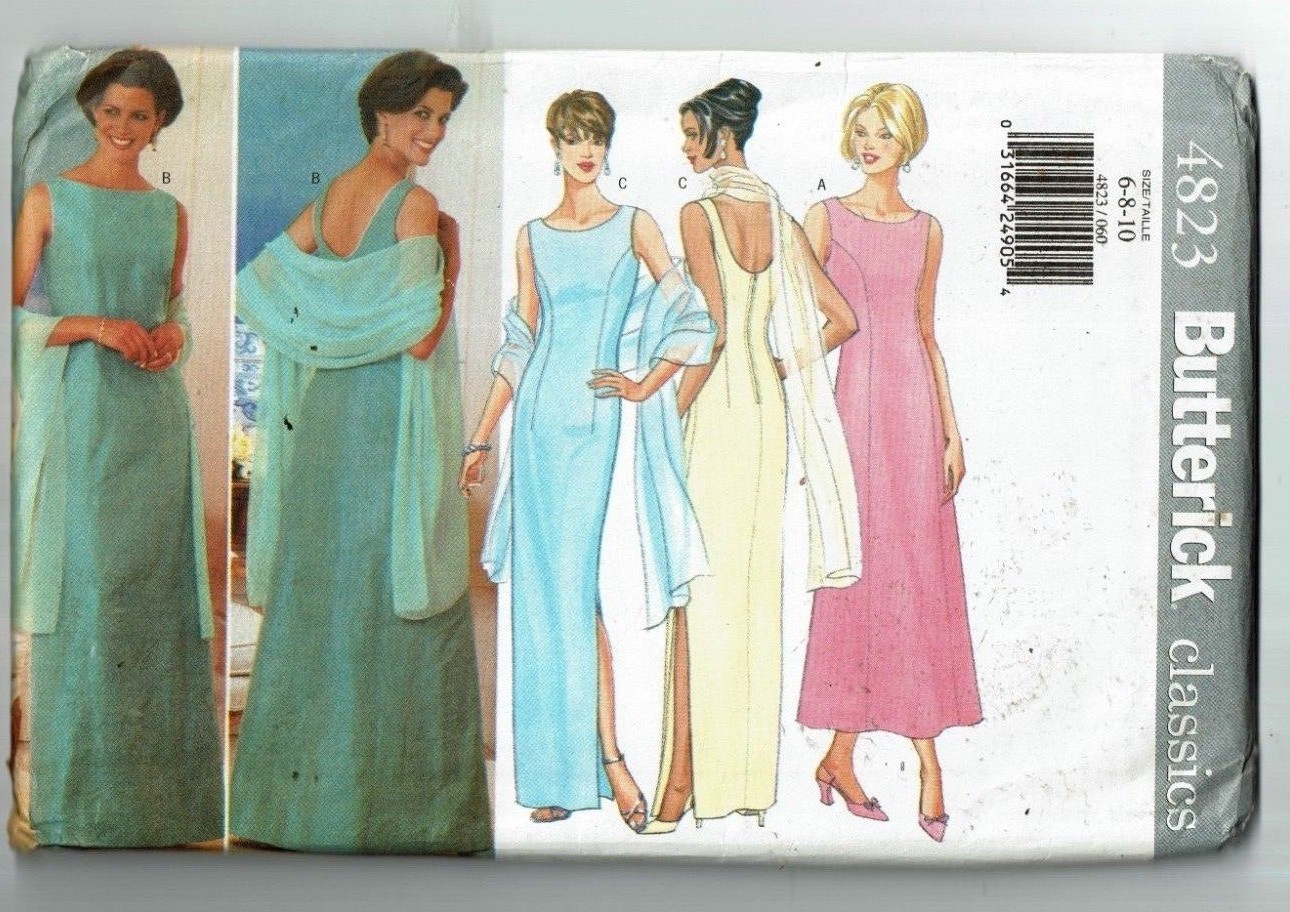 Butterick #4823 Evening Dress & Stole with length Variations Pattern Sz ...