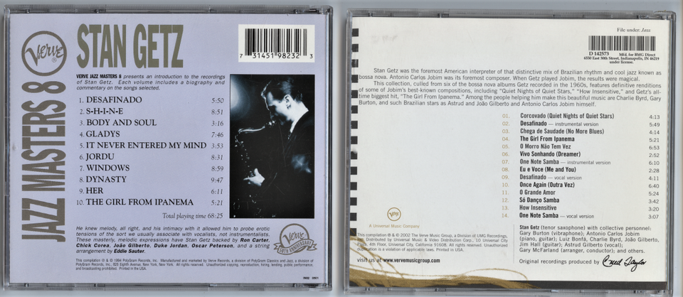 STAN GETZ . Plays JOBIM, The Girl from Ipanema PLUS Jazz Masters 8 . 2 ...