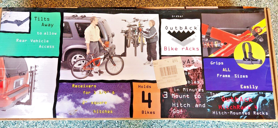 Graber OUTBACK 4 BIKE RACK 1 1/4" & 2" HITCH MOUNTS-TILT AWAY. NEW IN ...