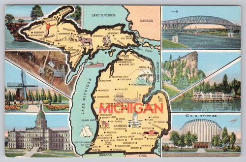 Postcard Greetings State Map Michigan | eBay