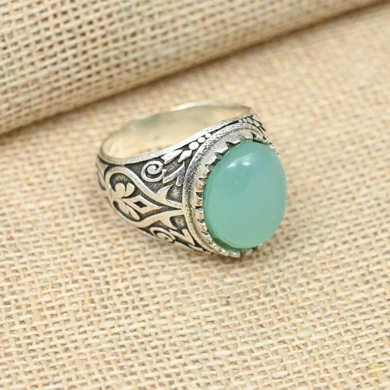 Chalcedony Gemstone Men's Ring 925 Sterling Silver Handmade Men's Ring ...