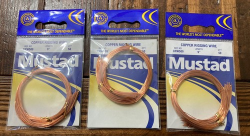 3 PACK MUSTAD COPPER RIGGING WIRE 9" 50 PER PKG = 150 WIRES FREE USA ...