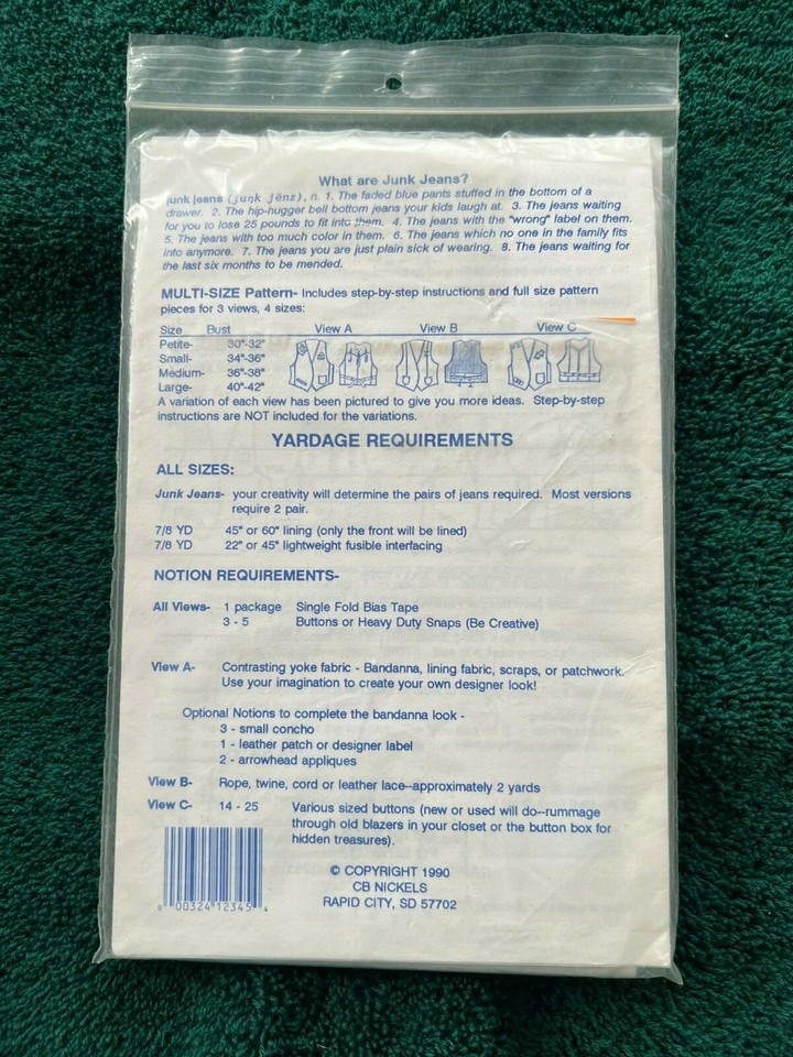 Junk Jeans Designer Vests Pattern ~ Size 30-42 ~ ~ ~ ~ ~ MP10 | eBay