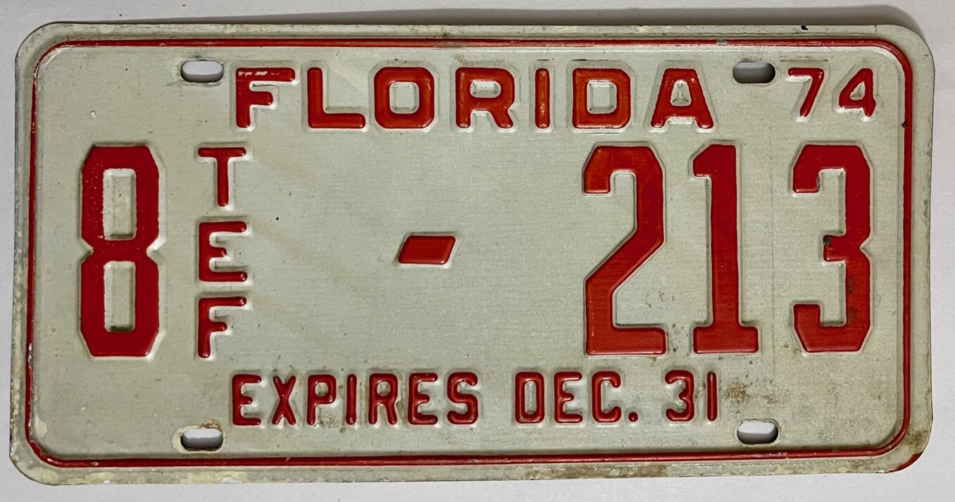 1974 Florida License Plate FL #8TEF-213 | eBay