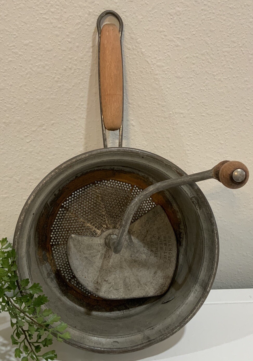 VINTAGE Rusty Foley Metal Food Mill Grinder Masher Strainer Wooden ...