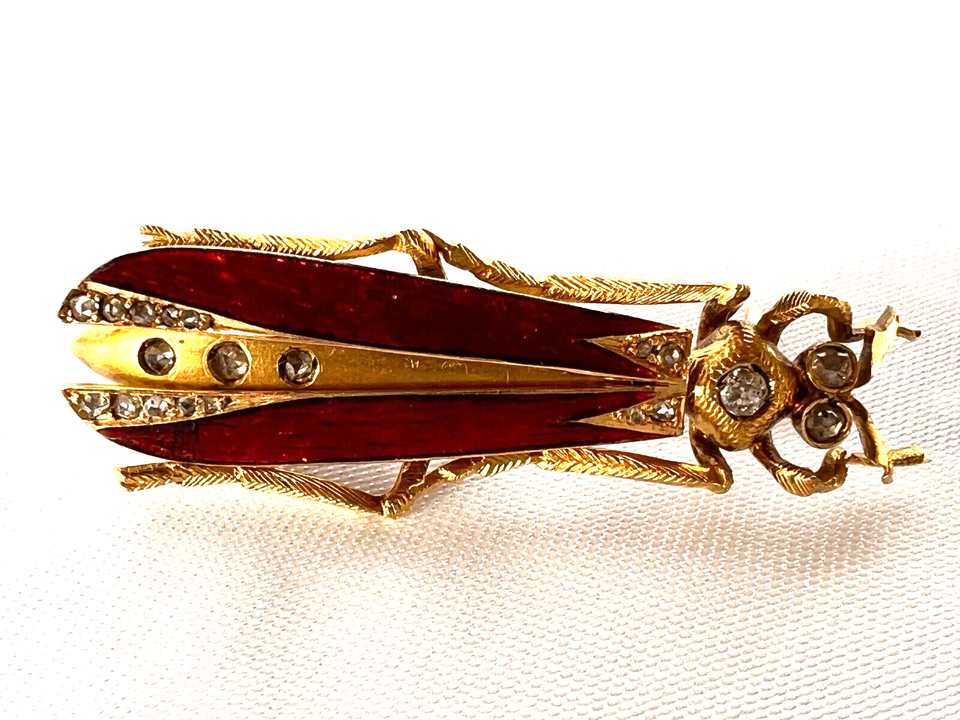 MAGNIFICENT FRENCH 18K ENAMEL GOLD DIAMOND BUG BROOCH | eBay