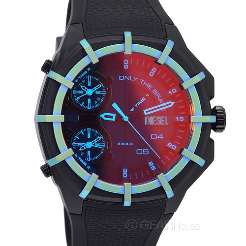 DIESEL Framed Mens Triple Time Analog Watch, Iridescent Red Dial, Black ...