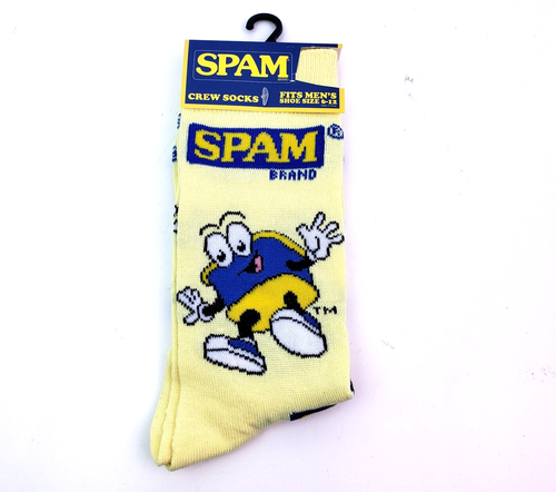 SPAM Adult Mens Size 6-12 Yellow Blue Novelty Graphic Crew Socks 1 Pair ...
