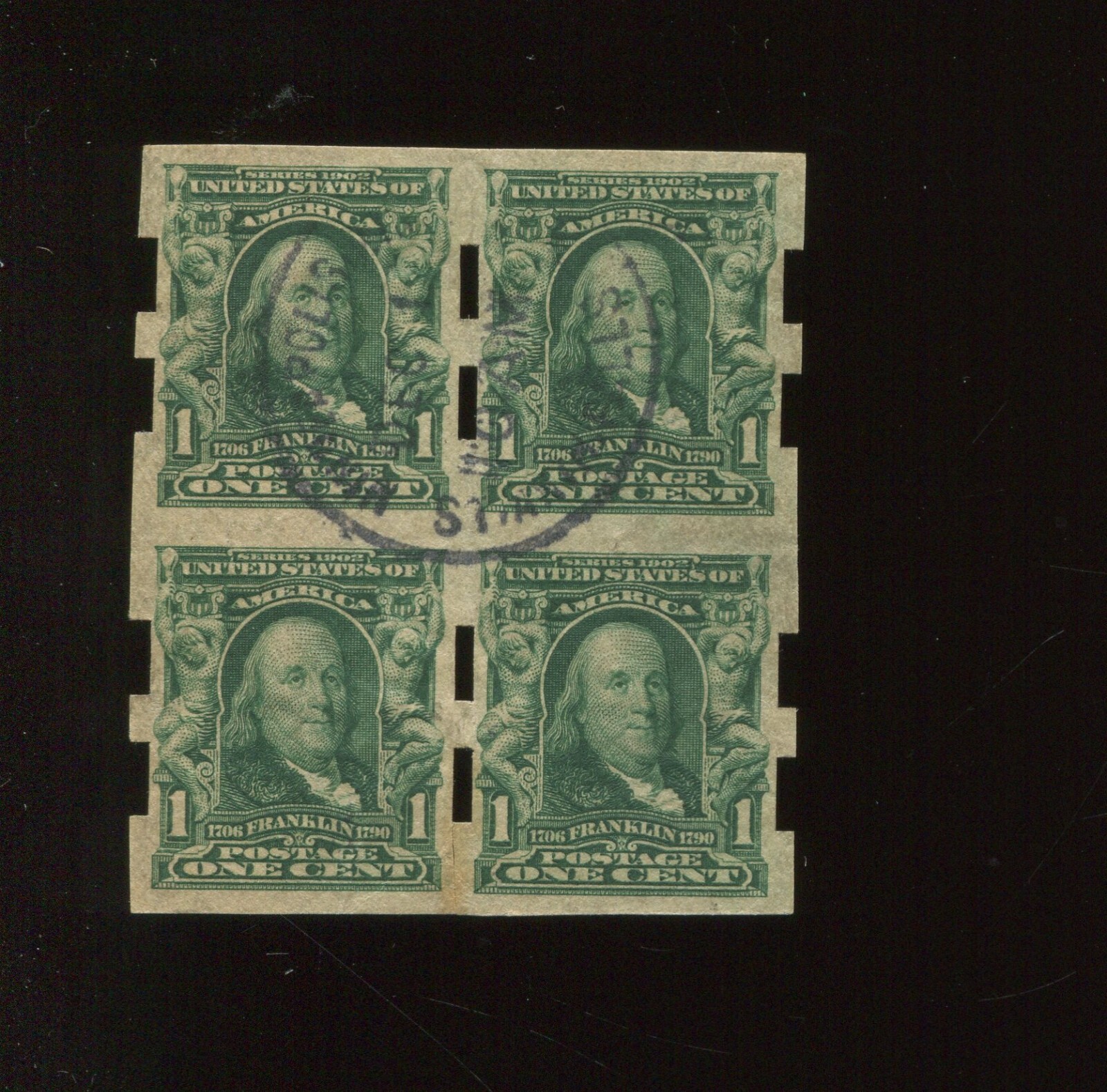 314 Schermack Type 3 Used Block of 4 Stamps with APS Cert (BZ1255) APEX ...